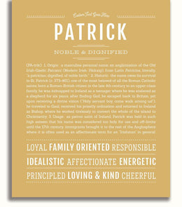 Patrick Personalized Name Meaning Art Prints – Name Stories