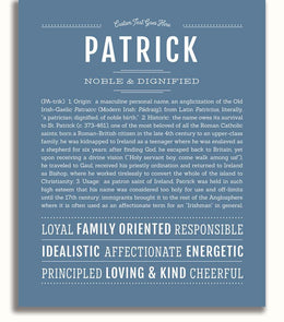 Patrick Personalized Name Meaning Art Prints – Name Stories