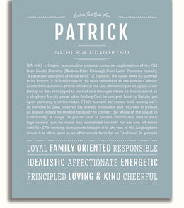 Patrick Personalized Name Meaning Art Prints – Name Stories