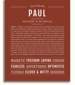 Paul Personalized Name Meaning Art Prints – Name Stories