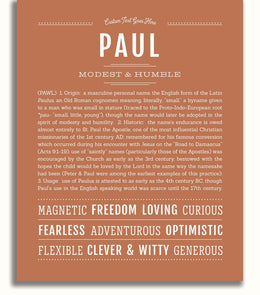 Paul Personalized Name Meaning Art Prints – Name Stories
