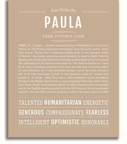 Paula Personalized Name Meaning Art Prints – Name Stories