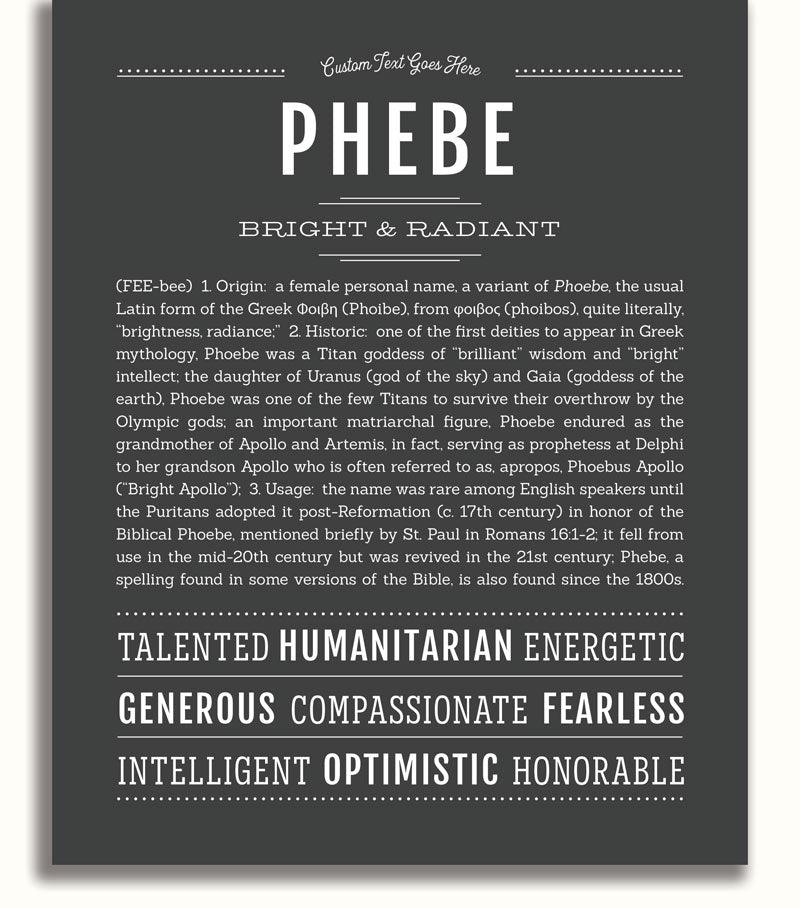 Phebe Personalized Name Meaning Art Prints – Name Stories