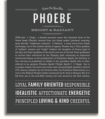 Phoebe Personalized Name Meaning Art Prints – Name Stories