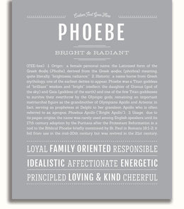 Phoebe Personalized Name Meaning Art Prints – Name Stories