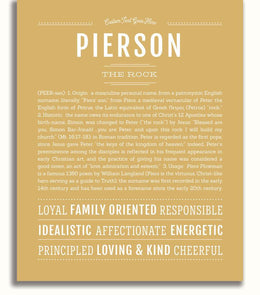 Pierson Personalized Name Meaning Art Prints – Name Stories