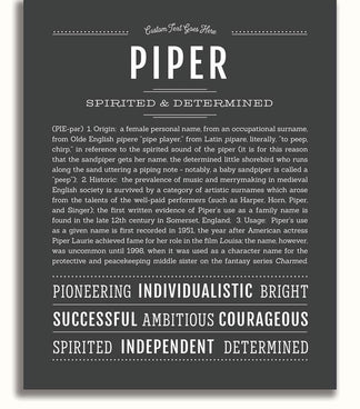 Piper Personalized Name Meaning Art Prints – Name Stories