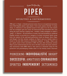 Piper Personalized Name Meaning Art Prints – Name Stories