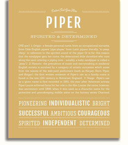 Piper Personalized Name Meaning Art Prints – Name Stories