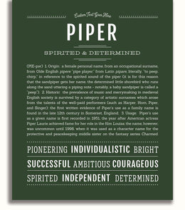 Piper Personalized Name Meaning Art Prints – Name Stories