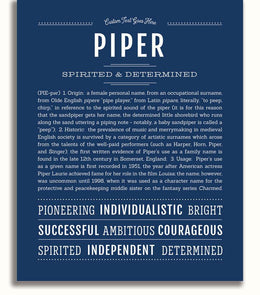Piper Personalized Name Meaning Art Prints – Name Stories