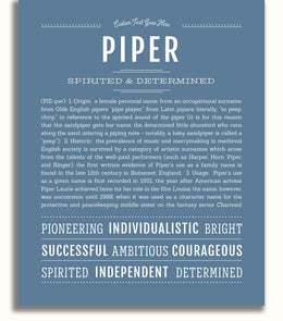 Piper Personalized Name Meaning Art Prints – Name Stories