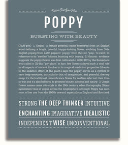 Poppy Personalized Name Meaning Art Prints – Name Stories