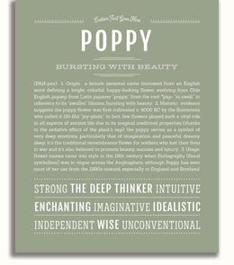Poppy Personalized Name Meaning Art Prints – Name Stories