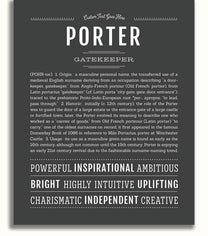Porter Personalized Name Meaning Art Prints – Name Stories