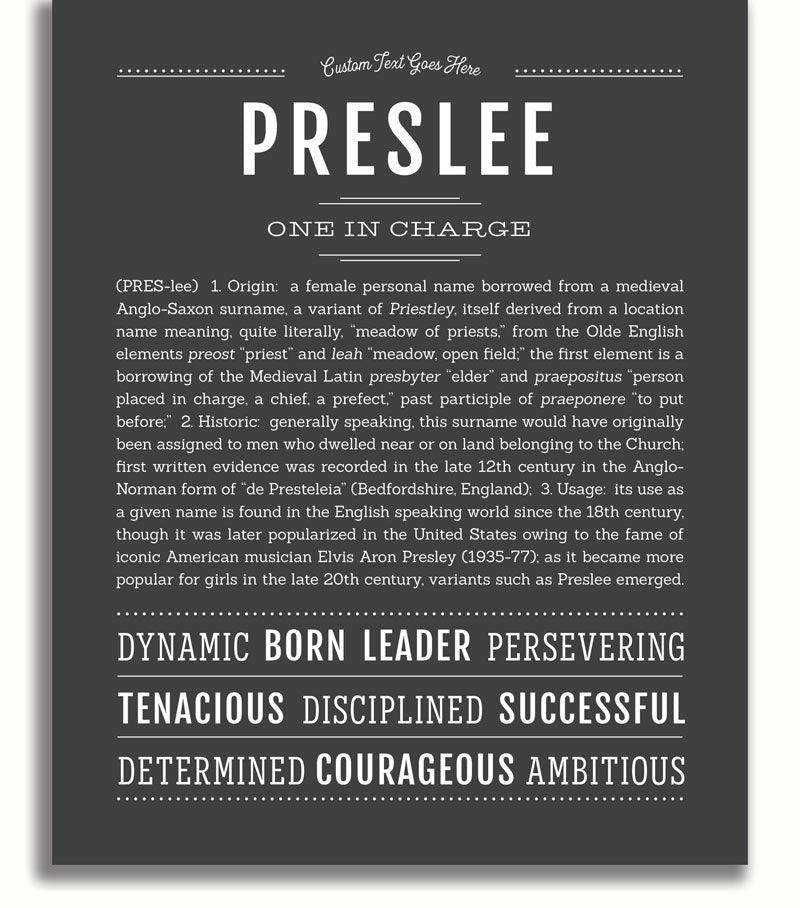 Preslee Personalized Name Meaning Art Prints – Name Stories