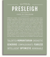 Presleigh Personalized Name Meaning Art Prints – Name Stories