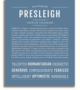 Presleigh Personalized Name Meaning Art Prints – Name Stories