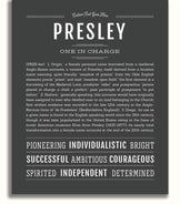 Presley Personalized Name Meaning Art Prints – Name Stories