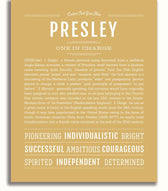 Presley Personalized Name Meaning Art Prints – Name Stories