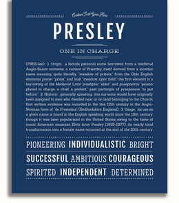 Presley Personalized Name Meaning Art Prints – Name Stories