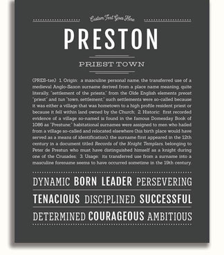 Preston Personalized Name Meaning Art Prints – Name Stories