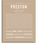 Preston Personalized Name Meaning Art Prints – Name Stories