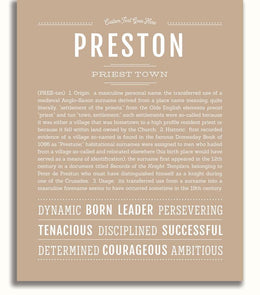 Preston Personalized Name Meaning Art Prints – Name Stories