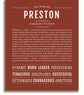 Preston Personalized Name Meaning Art Prints – Name Stories