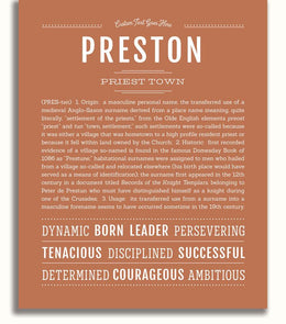 Preston Personalized Name Meaning Art Prints – Name Stories