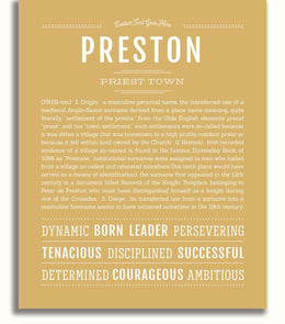 Preston Personalized Name Meaning Art Prints – Name Stories