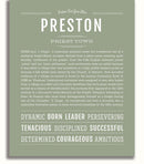 Preston Personalized Name Meaning Art Prints – Name Stories