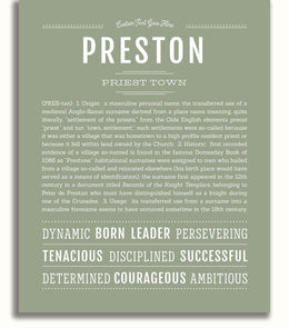 Preston Personalized Name Meaning Art Prints – Name Stories