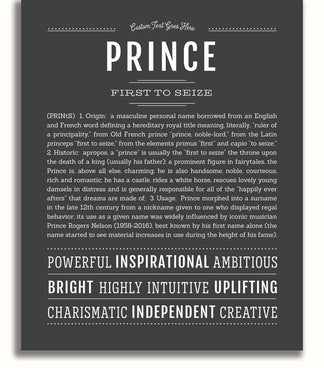 Prince Personalized Name Meaning Art Prints – Name Stories
