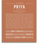 Priya Personalized Name Meaning Art Prints – Name Stories