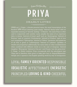 Priya Personalized Name Meaning Art Prints – Name Stories