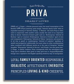 Priya Personalized Name Meaning Art Prints – Name Stories