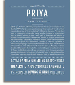 Priya Personalized Name Meaning Art Prints – Name Stories