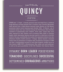 Quincy Personalized Name Meaning Art Prints – Name Stories