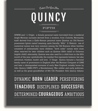 Quincy Personalized Name Meaning Art Prints – Name Stories