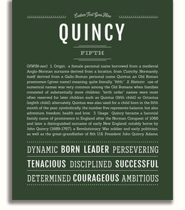 Quincy Personalized Name Meaning Art Prints – Name Stories