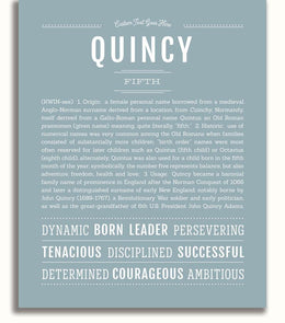 Quincy Personalized Name Meaning Art Prints – Name Stories