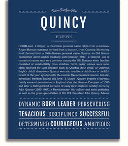 Quincy Personalized Name Meaning Art Prints – Name Stories