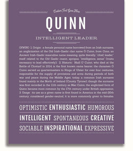 Quinn Personalized Name Meaning Art Prints – Name Stories