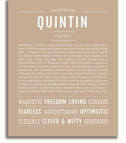 Quintin Personalized Name Meaning Art Prints – Name Stories