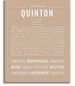 Quinton Personalized Name Meaning Art Prints – Name Stories