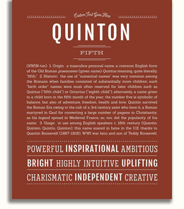 Quinton Personalized Name Meaning Art Prints – Name Stories