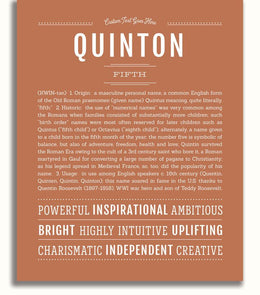 Quinton Personalized Name Meaning Art Prints – Name Stories