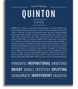 Quinton Personalized Name Meaning Art Prints – Name Stories