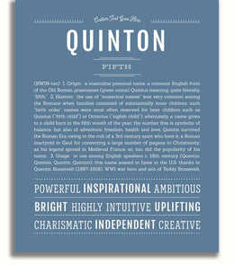 Quinton Personalized Name Meaning Art Prints – Name Stories